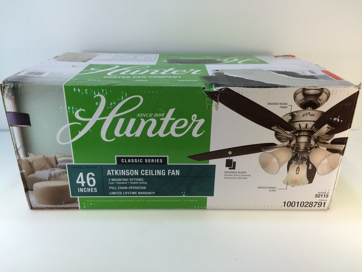 Hunter 52115 Atkinson 46" Indoor Brushed Nickel Ceiling Fan with Light ...