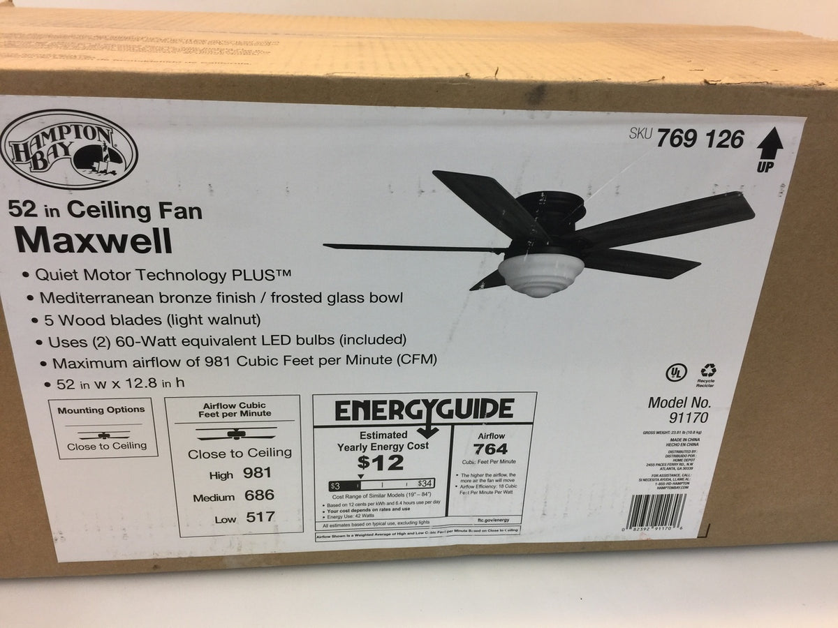 Hampton Bay 91170 Maxwell 52" LED Mediterranean Bronze Ceiling Fan 769 ...