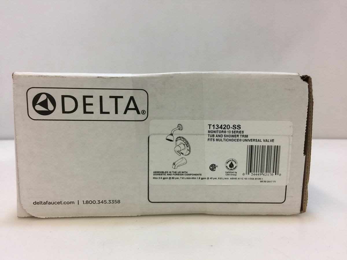 Delta T13420-SS Classic 1-Handle Tub and Shower Faucet Trim Kit in Sta ...