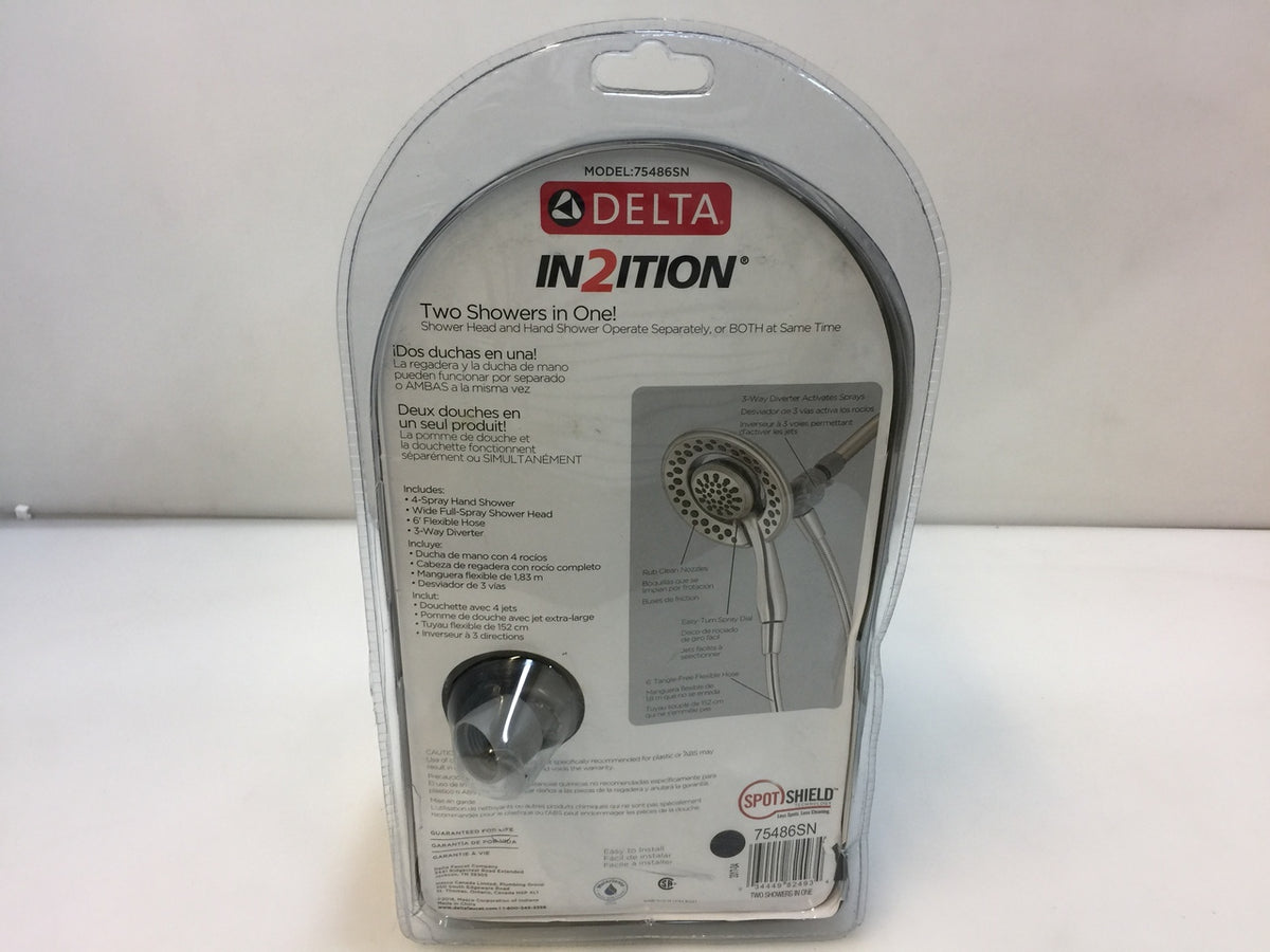 Delta 75486SN In2ition 4-Spray 2-in-1 Hand Shower Head Combo Kit Brush ...