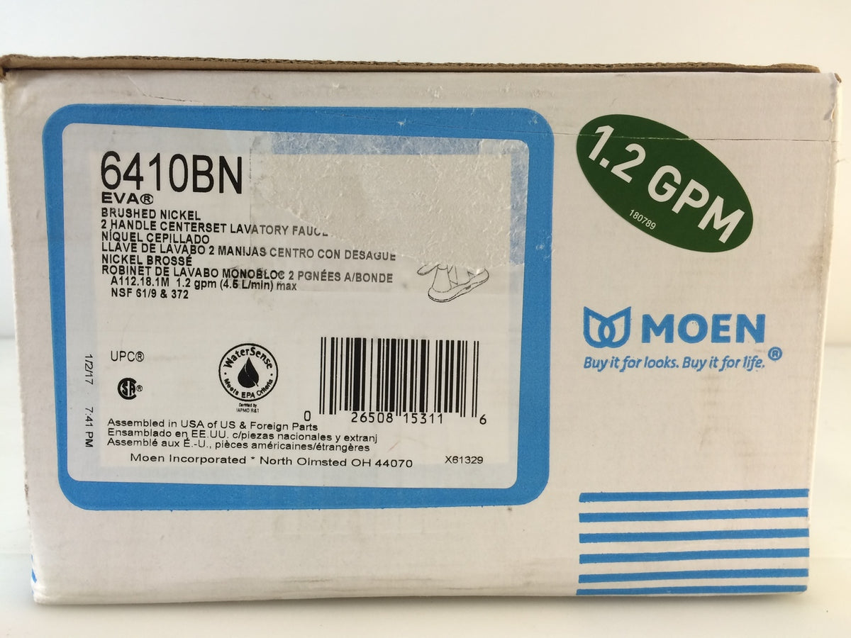 MOEN 6410BN Eva 4" Centerset 2-Handle High-Arc Bathroom Faucet, Brushe ...