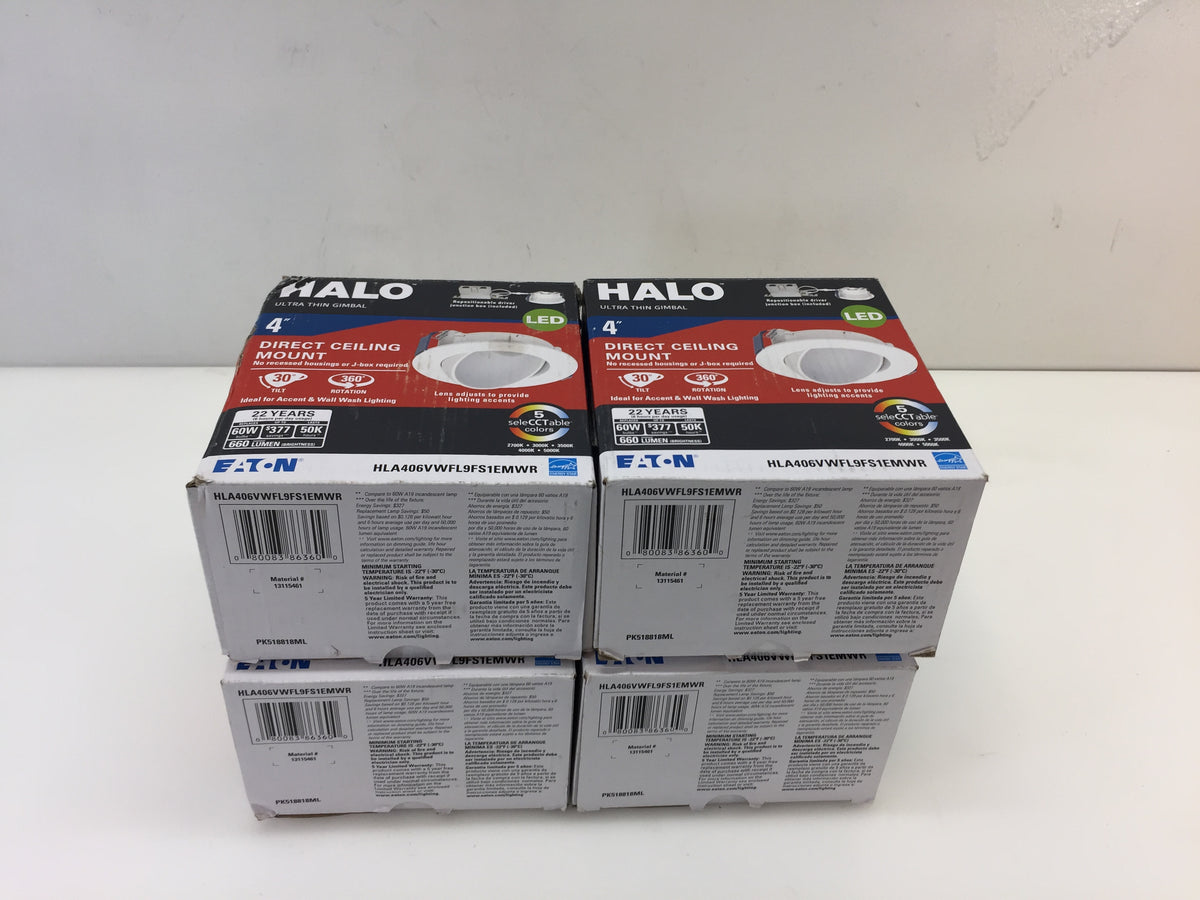 (4-PK) Halo HLA 4" Color Selectable Color Canless Recessed Gimbal Trim ...