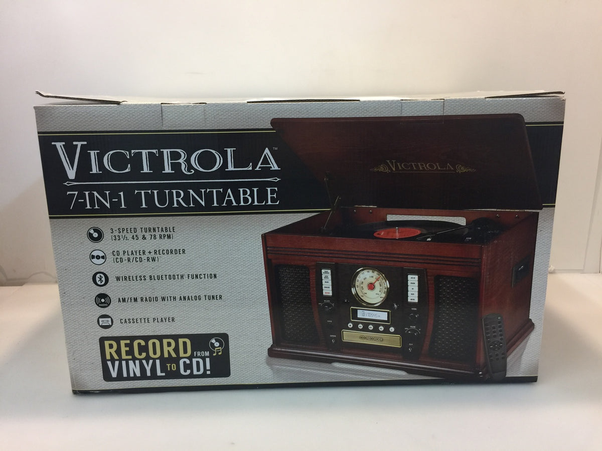 Victrola VTA-750B Nostalgic Aviator Wood 7-in-1 Bluetooth Turntable Ma ...