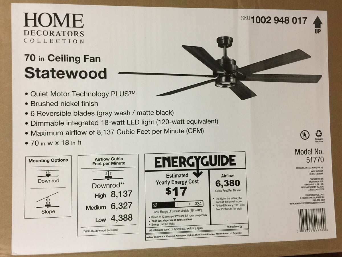 Home Decorators Statewood 70" Ceiling Fan | NT Electronics – NT ...