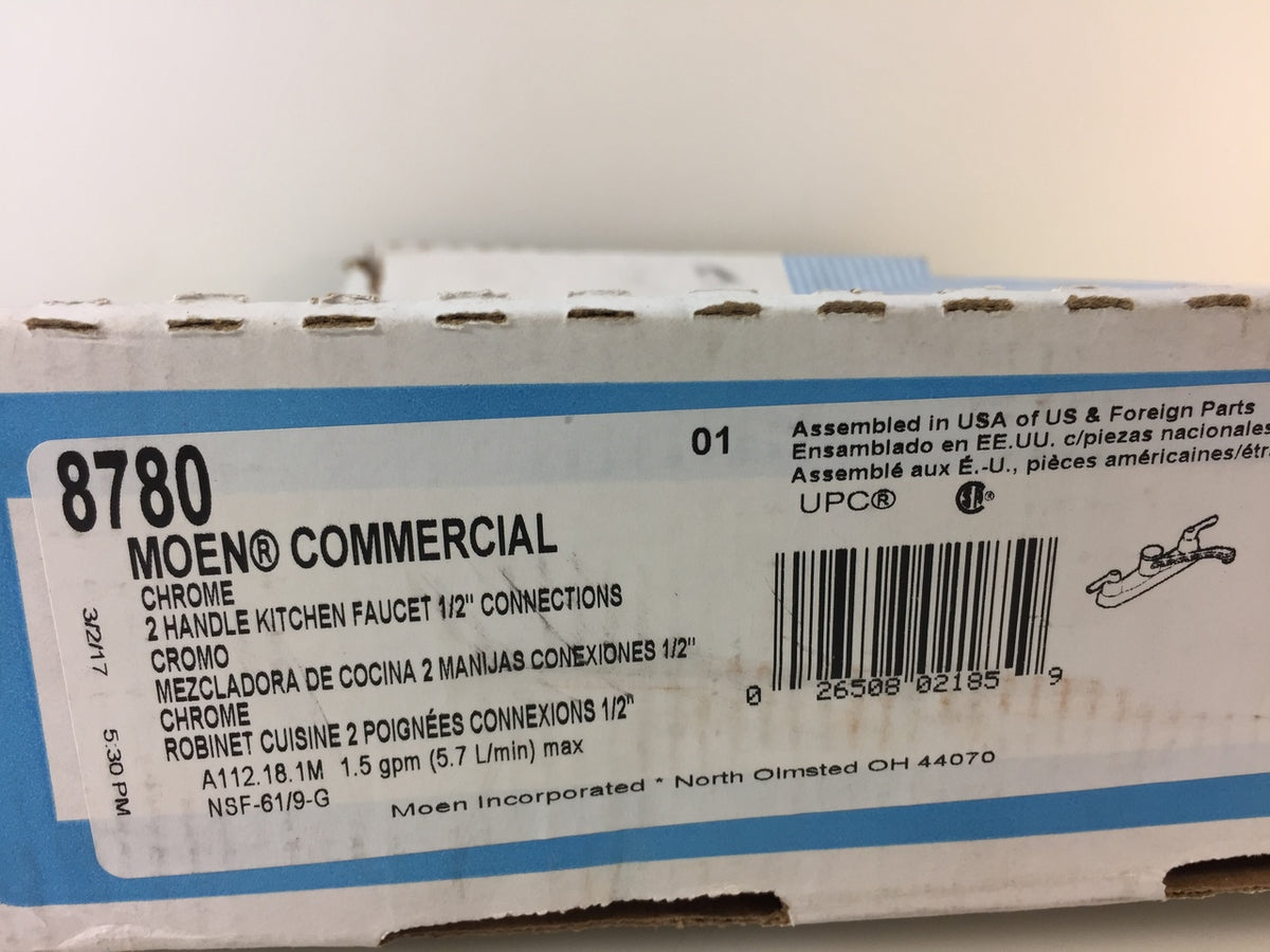 MOEN 8780 Commercial 2-Handle Low-Arc Kitchen Faucet in Chrome – NT ...