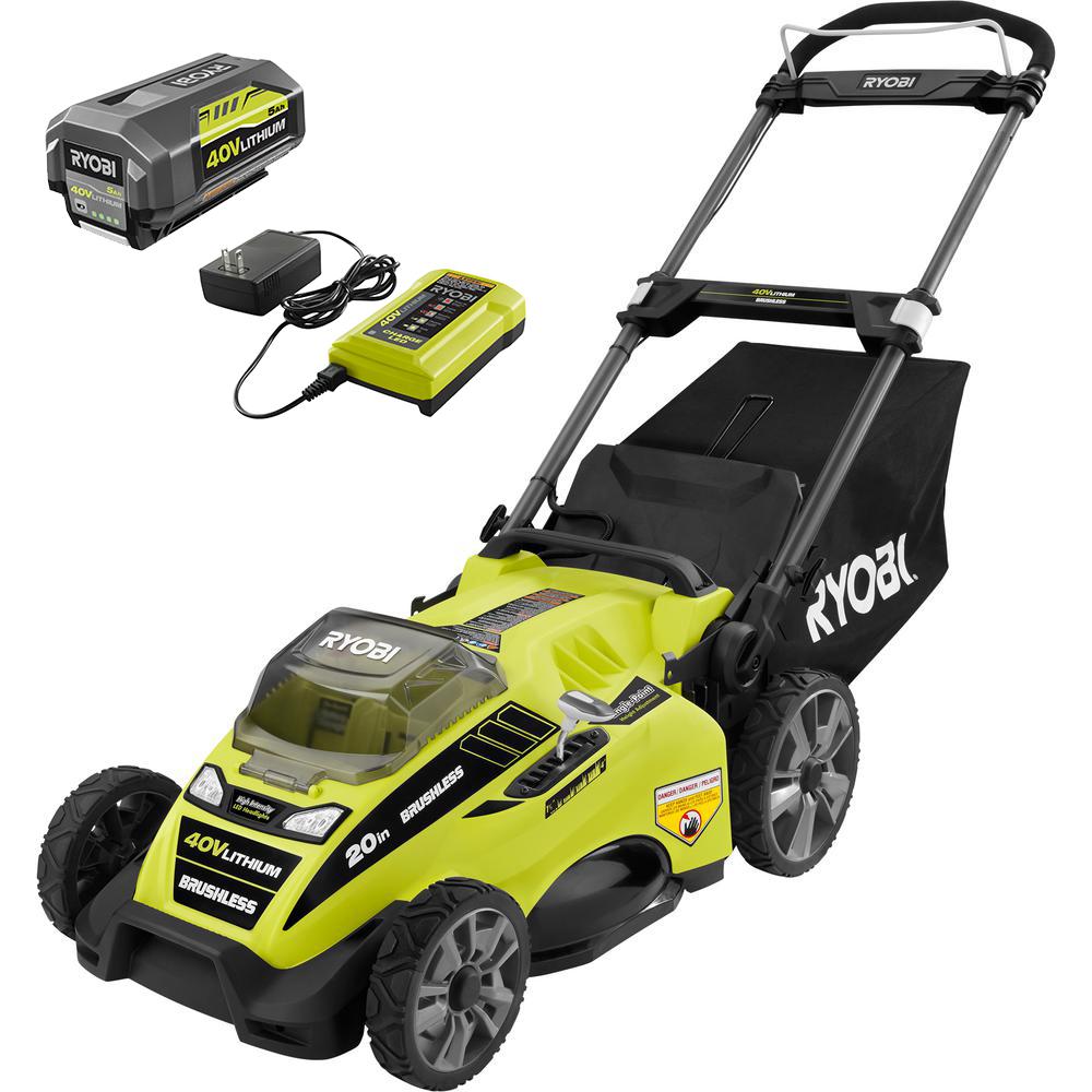 RYOBI RY40180-Y 20" 40V Brushless Cordless Batt Walk Behind Push Lawn ...